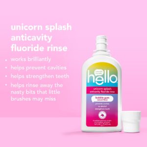 Hello Kids Mouthwash with Unicorn Bubble Gum Flavor, Alcohol Free Mouthwash for Kids with Fluoride, Safe for Ages 6 and Up, Anticavity, Vegan, No Alcohol, No Dyes, 3 Pack, 16 OZ Bottles