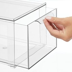 mDesign Plastic Stackable Bathroom Storage Organizer Bin with Pull Out Drawer for Cabinet, Vanity, Shelf, Cupboard, Cabinet, or Closet Organization - Lumiere Collection - 8 Pack - Clear