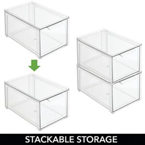 mDesign Plastic Stackable Bathroom Storage Organizer Bin with Pull Out Drawer for Cabinet, Vanity, Shelf, Cupboard, Cabinet, or Closet Organization - Lumiere Collection - 8 Pack - Clear