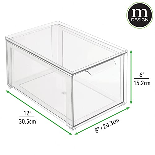 mDesign Plastic Stackable Bathroom Storage Organizer Bin with Pull Out Drawer for Cabinet, Vanity, Shelf, Cupboard, Cabinet, or Closet Organization - Lumiere Collection - 8 Pack - Clear