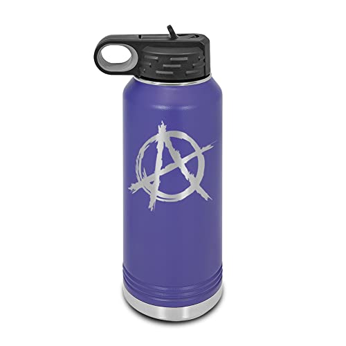 Anarchy Symbol Laser Engraved Water Bottle Customizable Polar Camel Stainless Steel with Straw - occupy logo Purple 32 oz