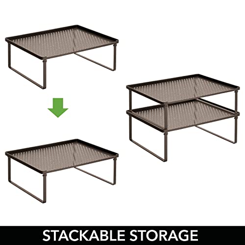 mDesign Metal Kitchen Shelf Organizer Rack - Stacker Storage Risers for Cabinet, Counter, Cupboard, or Pantry - Holder Stand for Plates, Dishes, Cups, Bowl, and Glasses - 2 Pack - Bronze