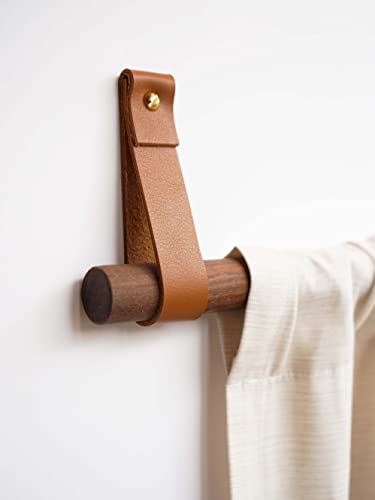 KEYAIIRA - Curtain rod holder leather curtain rod bracket holders leather loop strap for wall boho pole hanger wall blanket display farm house style