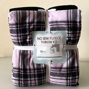 stewart plaid pink anti-pill no-sew throw fleece fabric kit (50x60)