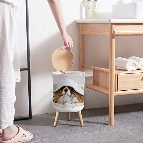 Small Trash Can with Lid Cavalier King Charles Spaniel Close up Portrait Funny Dog Lying on Round Recycle Bin Press Top Dog Proof Wastebasket for Kitchen Bathroom Bedroom Office 7L/1.8 Gallon