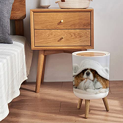 Small Trash Can with Lid Cavalier King Charles Spaniel Close up Portrait Funny Dog Lying on Round Recycle Bin Press Top Dog Proof Wastebasket for Kitchen Bathroom Bedroom Office 7L/1.8 Gallon