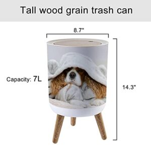 Small Trash Can with Lid Cavalier King Charles Spaniel Close up Portrait Funny Dog Lying on Round Recycle Bin Press Top Dog Proof Wastebasket for Kitchen Bathroom Bedroom Office 7L/1.8 Gallon