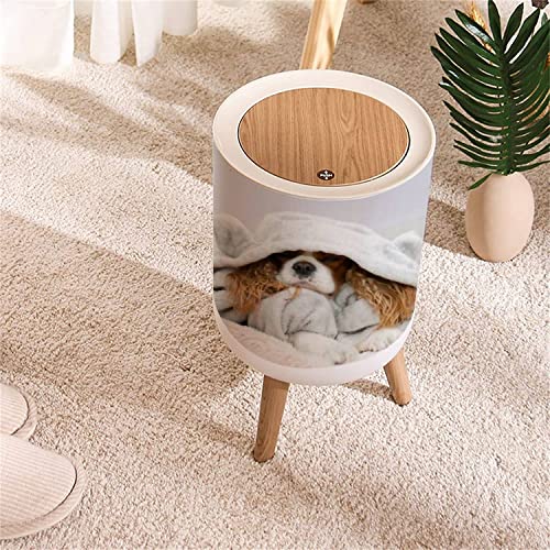 Small Trash Can with Lid Cavalier King Charles Spaniel Close up Portrait Funny Dog Lying on Round Recycle Bin Press Top Dog Proof Wastebasket for Kitchen Bathroom Bedroom Office 7L/1.8 Gallon