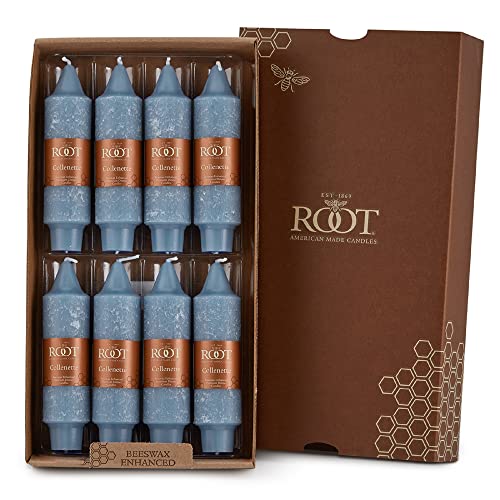 Root Candles Unscented Dinner Candles Beeswax Enhanced Timberline™ Collenette Boxed Candle Set, 5-Inch, Williamsburg Blue, 8-Count