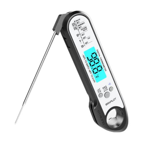 BRAPILOT Meat Thermometer Instant Read Backlight - Digital Food Thermometer for Kitchen Outdoor Cooking BBQ and Grill (Black Single Probe)