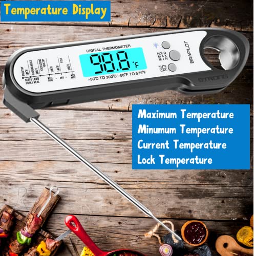 BRAPILOT Meat Thermometer Instant Read Backlight - Digital Food Thermometer for Kitchen Outdoor Cooking BBQ and Grill (Black Single Probe)