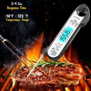 BRAPILOT Meat Thermometer Instant Read Backlight - Digital Food Thermometer for Kitchen Outdoor Cooking BBQ and Grill (Black Single Probe)