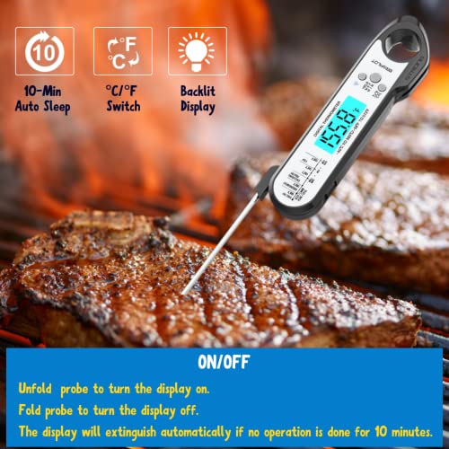 BRAPILOT Meat Thermometer Instant Read Backlight - Digital Food Thermometer for Kitchen Outdoor Cooking BBQ and Grill (Black Single Probe)