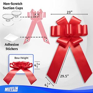 Mifflin-USA Preassembled Extra Large Bow (Matte Red, 23 inch), Giant Ready-to-Use Bow for Car, Huge Car Bow, Big Red Bow, Bow for Gifts, Christmas Bow, Gift Wrapping, Big Gift Bow for Car Decor