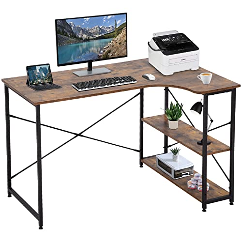 PayLessHere 47" Computer Desk Writing Bookshelf, L-Shaped Simple Modern Study Desk Laptop Table Workstation for Home Office, Easy Assembly, Dark Brown