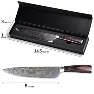 OWUYUXI Chef Knife, 8 Inch Kitchen Knife, Professional Japanese AUS-10V Super Stainless Steel Chefs Knife with Ergonomic Handle, Durable Sharp Cooking Knife with Gift Box.