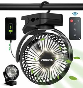 portable clip on fan 65 working hours, camping fan with led lights & hook, 12000 capacity battery operated fan with clamp, usb rechargeable for desk, tent, treadmill, stroller, golf cart, home