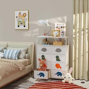 FRAPOW 8 Drawers Kid Dresser with Shelves, Boy Storage Organizer Dresser for Baby Child with Wood Top Metal Frame for Living Room Bedroom Hallway