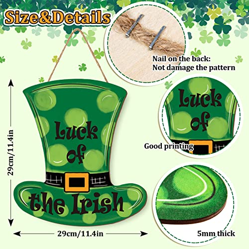 Whaline St. Patrick's Day Wooden Hanging Sign Leprechaun Hat Irish Door Decoration Green St. Patrick's Day Hat Welcome Sign for Irish Holiday Home Indoor Outdoor Farmhouse Window