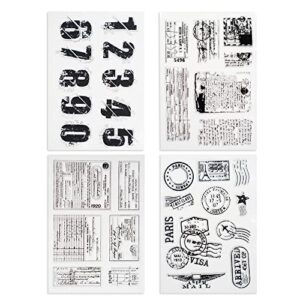 modixun 4 themes 34pcs clear stamps, retro rubber clear stamp, transparent silicone clear stamps seal for diy scrapbooking card making decoration, style a