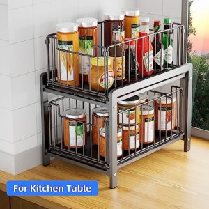 Lxmons 2 Tier Basket Drawer Organizer, Pull Out Under Sink Cabinets , Metal Home Organizer Shelf for Bathroom or Kitchen, Sliding Countertop or Pantry Storage shelf, Large Black