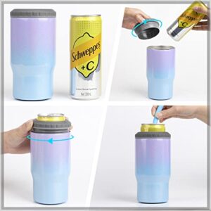 4 in 1 Can Cooler Water Bottle, 12oz Stainless Steel Beer Bottle with Straw Fits Slim Skinny Bottle & Can, Non-Slip | Blue Gradient