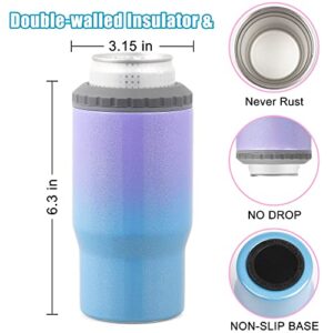 4 in 1 Can Cooler Water Bottle, 12oz Stainless Steel Beer Bottle with Straw Fits Slim Skinny Bottle & Can, Non-Slip | Blue Gradient