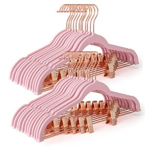 house day velvet skirt hangers 24 pack, non slip velvet pants hangers with rose gold clips, ultra thin velvet hangers space saving, heavy-duty clothes hanger for trouser, jeans, dresses, coats (pink)