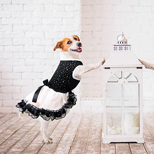 Shining Dog Dress Formal Clothes Princess Voile Tutu Evening Skirt Apparel for Small Dogs Cat Girl Chihuahua Yorkie Clothing, Doggie Wedding Attire Gown Costume One-Piece Outfit Bow for Birthday Party