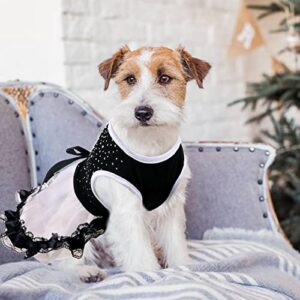 Shining Dog Dress Formal Clothes Princess Voile Tutu Evening Skirt Apparel for Small Dogs Cat Girl Chihuahua Yorkie Clothing, Doggie Wedding Attire Gown Costume One-Piece Outfit Bow for Birthday Party