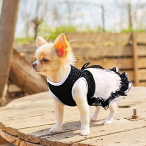 Shining Dog Dress Formal Clothes Princess Voile Tutu Evening Skirt Apparel for Small Dogs Cat Girl Chihuahua Yorkie Clothing, Doggie Wedding Attire Gown Costume One-Piece Outfit Bow for Birthday Party