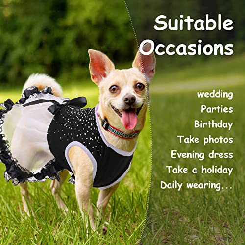 Shining Dog Dress Formal Clothes Princess Voile Tutu Evening Skirt Apparel for Small Dogs Cat Girl Chihuahua Yorkie Clothing, Doggie Wedding Attire Gown Costume One-Piece Outfit Bow for Birthday Party