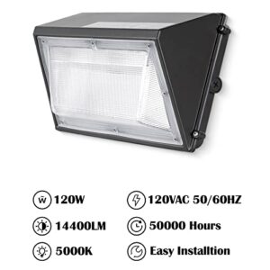 ZJOJO 120W LED Wall Pack Light with Dusk-to-Dawn Photocel, 5000K 14400LM Commerical Security Lighting, 800W-1000W HPS/HID Equiv. 120V Outdoor Lighting Fixtures, IP65 Waterproof Area Lights, ETL Listed