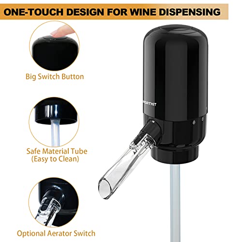 Electric Wine Aerator Pourer, Automatic Portable Smart Wine Decanter and Wine Dispenser Pump Wine Oxidizer for Red and White Wine(Black)