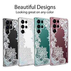 Coolwee Clear Glitter for Galaxy S22 Ultra - 6.8" Thin Flower Slim Cute Crystal Lace Bling Women Girl Floral Plastic Hard Back Soft TPU Bumper Protective Cover for Samsung S22 Ultra Mandala Henna