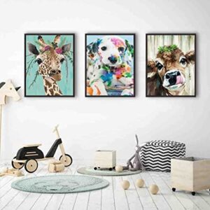 4 Pack Animal Paint by Numbers for Adults Kids Beginner, On Canvas DIY Giraffe Owl Cow Dog Oil Painting for Home Decor 12X16 Inch