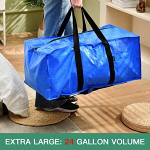 Moving Bags Heavy Duty Extra Large with Strong Handles Backpack Straps & Zippers,Blue Moving Totes,Packing Bags for Moving,Heavy Duty Storage Bags Compatible with Ikea Frakta Cart, 8 Pack