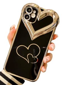 banailoa sparkle iphone 11 cute case,luxury plating 3d love hearts case camera cover protective soft tpu girly black gold case designed for iphone 11-6.1 inch (black)