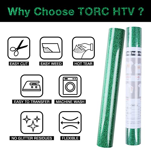 TORC Green Glitter HTV Heat Transfer Vinyl Roll 12 inch x 5 ft Iron on Vinyl for T Shirts Crafts Cricut Christmas