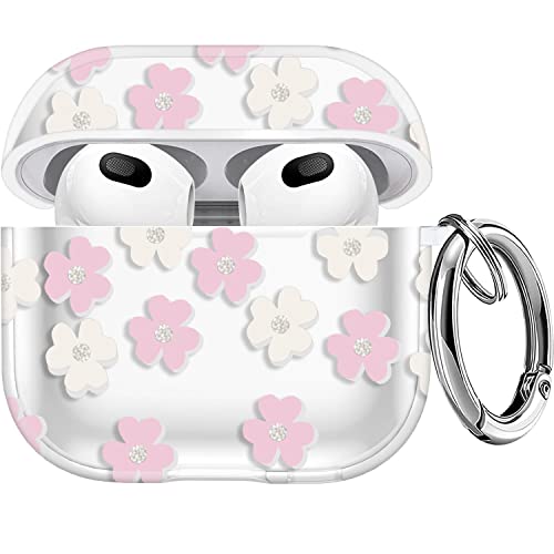 Valkit Airpods 3 Case 2021 Flowers Cute Airpods 3rd Generation Case Cover Clear Soft TPU Flexible Apple Airpods 3 Charging Case with Keychain for Women Girls (Sunflower)