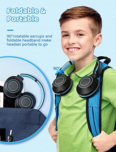 FIUPIA Kids Headphones with Microphone for School, Volume Limit 85/94dB, Stereo Sound, Over-Ear Kids Headphones for Girls Boys, Foldable Kids Headphones Wired for School/Travel/iPad/Fire Tablet