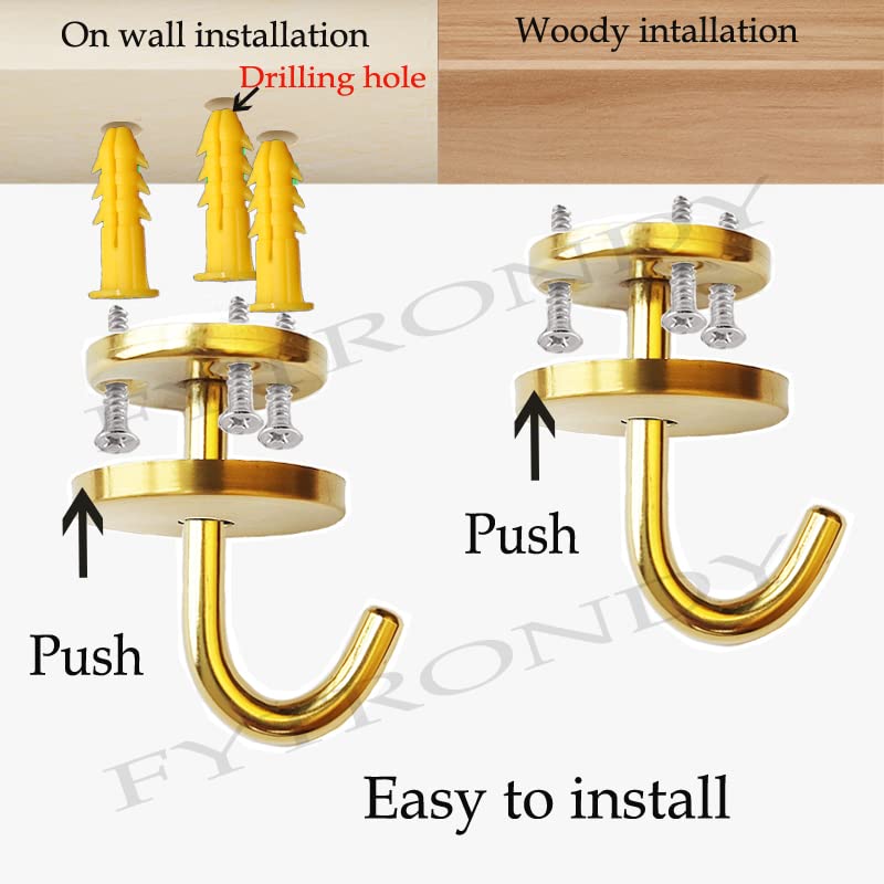 FYTRONDY Golden Edition Stainless Steel Screws Mount Ceiling Hooks, Coat Hanger (2 INCH, 4 Pack)