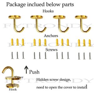 FYTRONDY Golden Edition Stainless Steel Screws Mount Ceiling Hooks, Coat Hanger (2 INCH, 4 Pack)