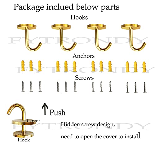 FYTRONDY Golden Edition Stainless Steel Screws Mount Ceiling Hooks, Coat Hanger (2 INCH, 4 Pack)