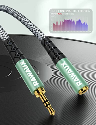 RAWAUX Headphone Extension Cable 3.5mm Male to Female Stereo Audio Cable 24K-Gold Plated Nylon Braided Earphone Extension Adapter Aux Extender Cord for Tablet, Laptop,Phones,Media Players (6.6ft/2m)