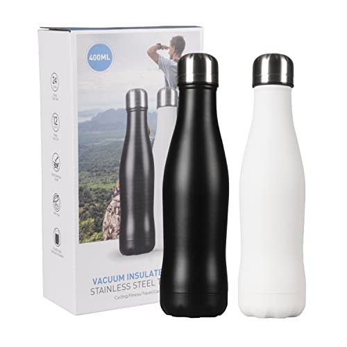 Zhenglu 2-Pack Cola Bottle Shape Sports Water Bottles,304 Stainless Steel insulated Water Bottle for Cold and Warm Drinks, BPA -free (Black&White)