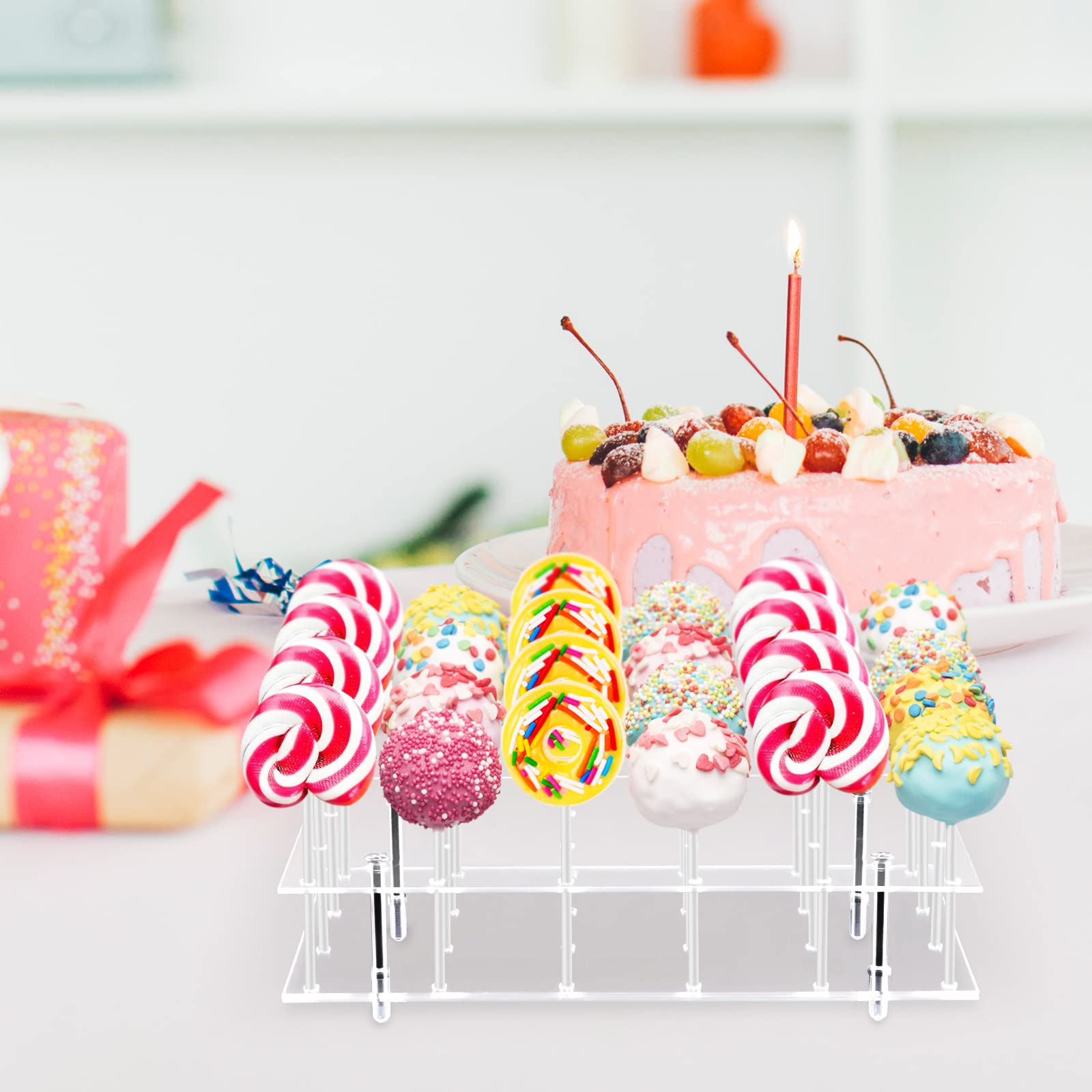 NiHome Cake Pop Stand 24 Holes Aryclic Display Stands for Dessert Table 2-Tier Cupcake Lollipop Candy Display for Wedding Party Anniversary Holiday Celebration (Rectangle)