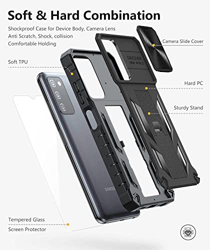 for Samsung Galaxy A03s Protective Case: Military Grade Drop Proof Full Protection Mobile Phone Cover with Kickstand | Durable Rugged Shockproof TPU Matte Textured Tough Bumper Shell