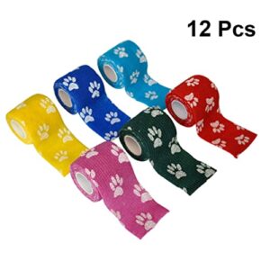 iplusmile Elastic Bandages Athletic Tape Vet Wrap Tape Bulk, Vet Wrap Self Adhesive Bandage Paw Printed Bandages for Pets Dogs Cats Horses (Random Color, 12pcs) Sport Tape