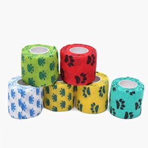 iplusmile Elastic Bandages Athletic Tape Vet Wrap Tape Bulk, Vet Wrap Self Adhesive Bandage Paw Printed Bandages for Pets Dogs Cats Horses (Random Color, 12pcs) Sport Tape